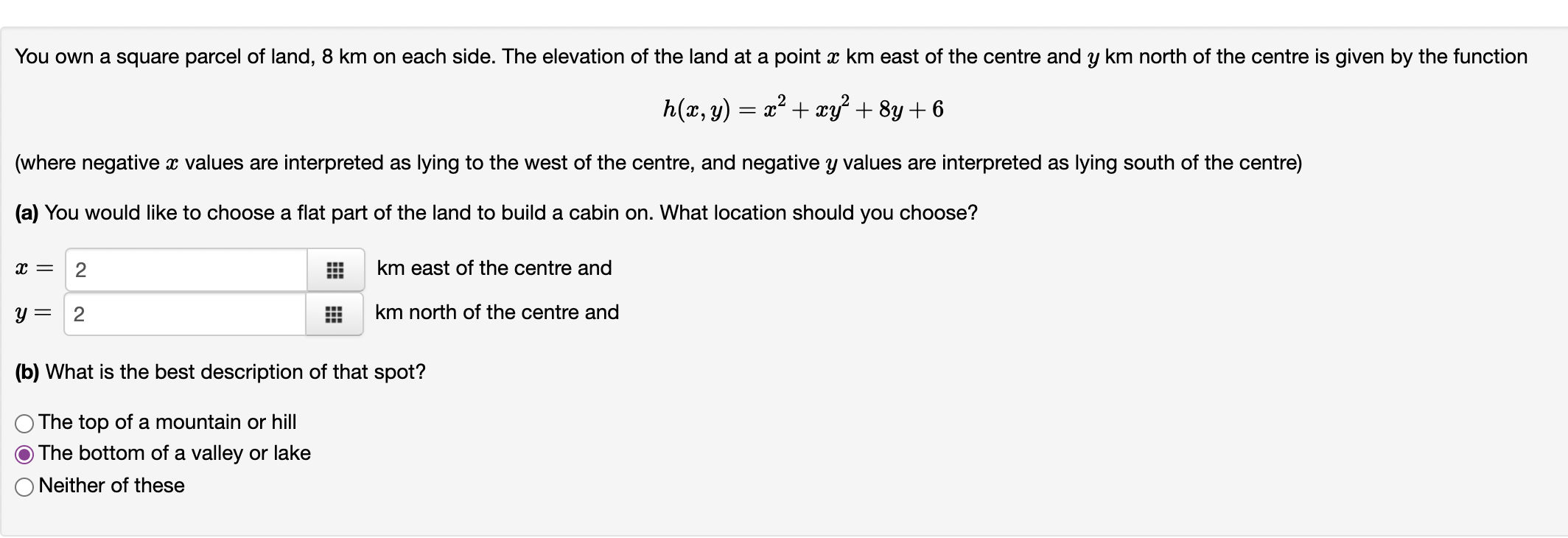 Solved You own a square parcel of land, 8 km on each side. | Chegg.com