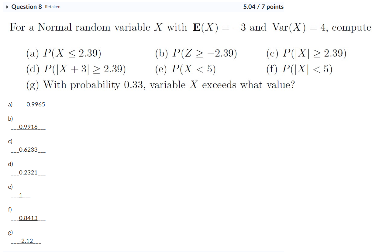 Solved For a Normal random variable x ﻿with E(x)=-3 ﻿and | Chegg.com