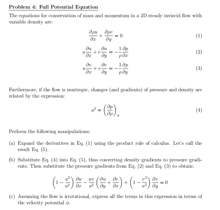 Solved Problem 4: Full Potential Equation The equations for | Chegg.com