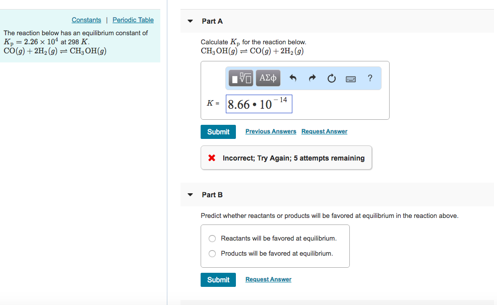 Solved Constants Periodic Table PartA The reaction below has | Chegg.com
