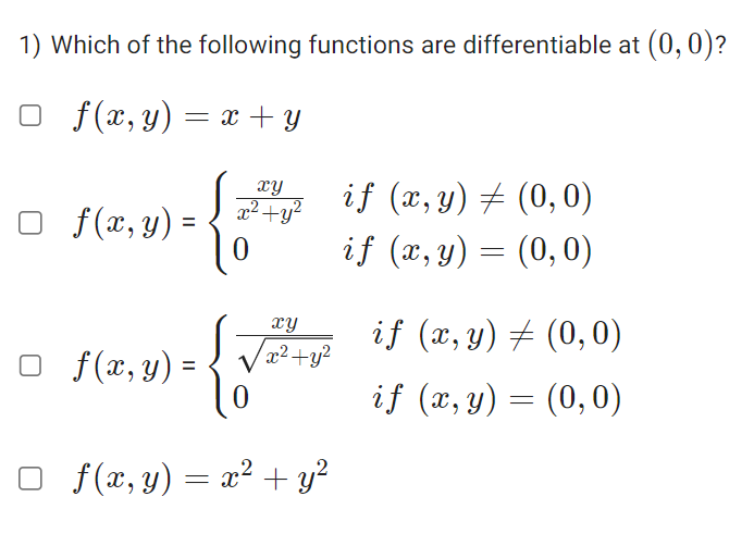 Solved Which of the following functions are differentiable | Chegg.com
