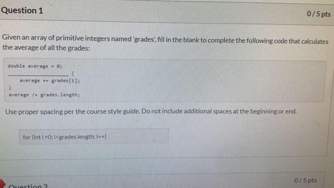 Solved Question 1 05 Pts Given An Array Of Primitive