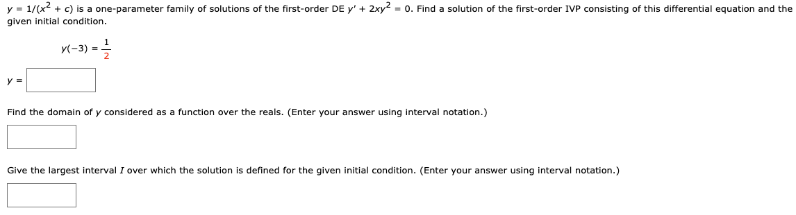 Solved y = 1/(x2 + c) is a one-parameter family of solutions | Chegg.com