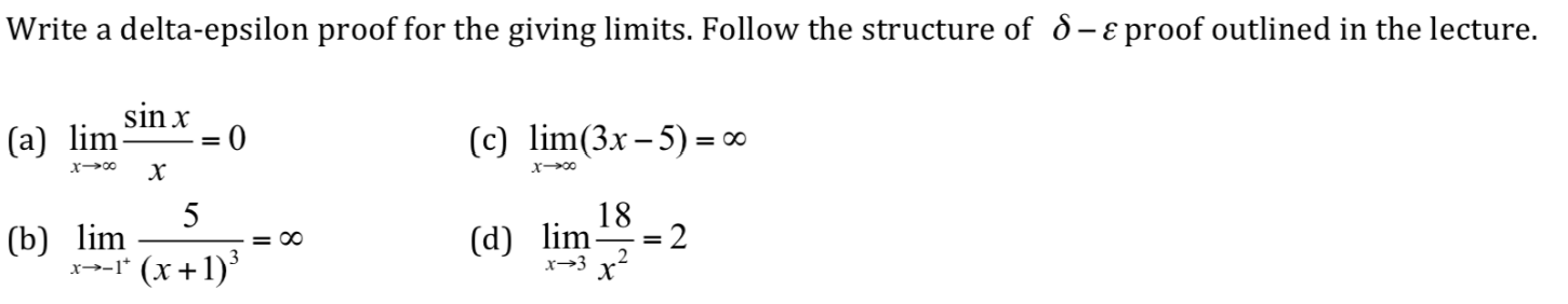 Solved Write a delta-epsilon proof for the giving limits. | Chegg.com