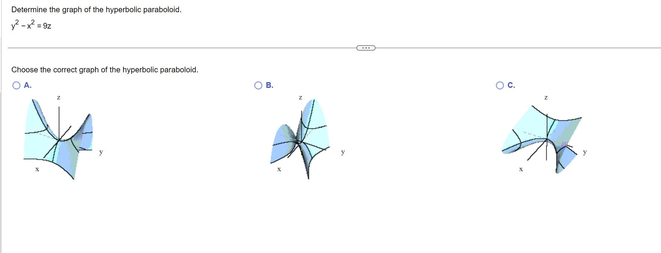 Solved Determine the graph of the hyperbolic paraboloid. | Chegg.com