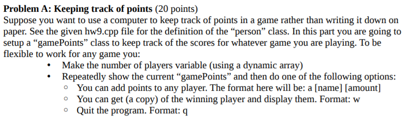 Solved Problem A: Keeping track of points (20 points) | Chegg.com