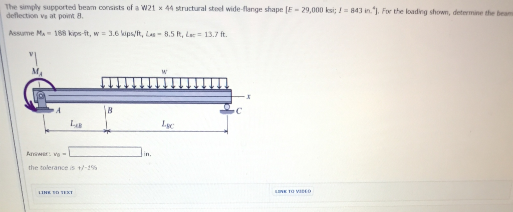 Solved The simply supported beam consists of a W21 x 44 | Chegg.com