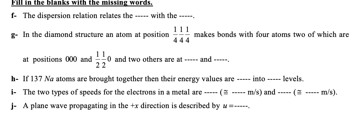 Solved f- The dispersion relation relates the with the g- In | Chegg.com