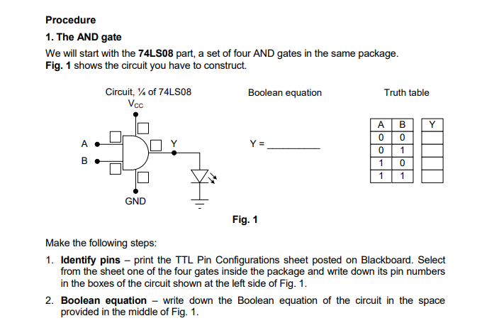 Solved Procedure 1. The AND gate We will start with the | Chegg.com