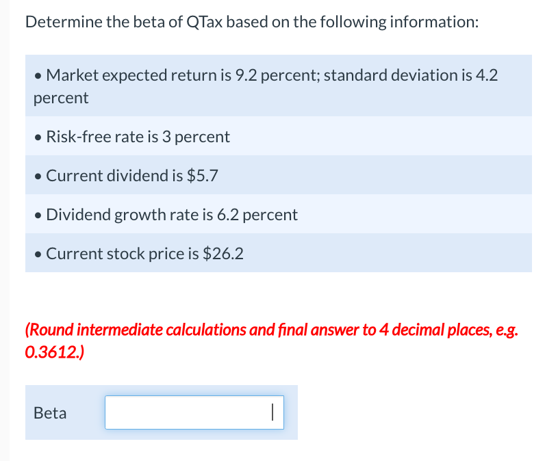 Solved Determine the beta of QTax based on the following | Chegg.com