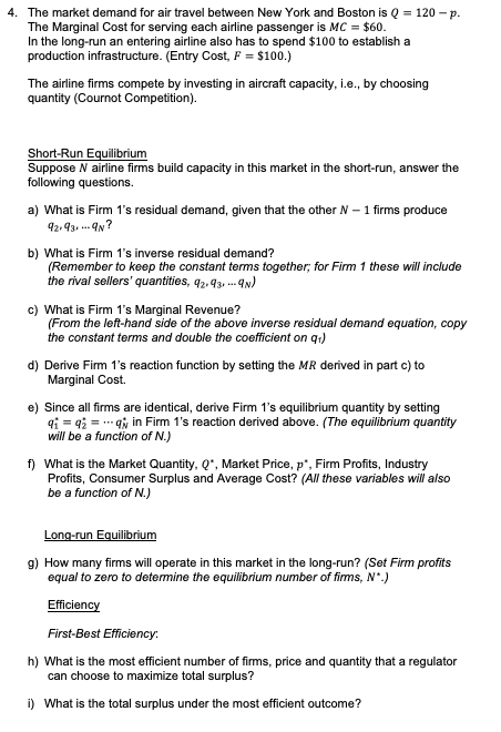 Solved 4. The market demand for air travel between New York | Chegg.com