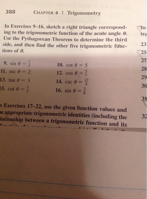 Solved Sketch a right triangle corresponding to the | Chegg.com