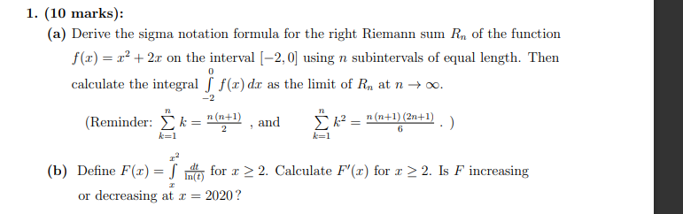 Solved (10 marks): (a) Derive the sigma notation formula for | Chegg.com