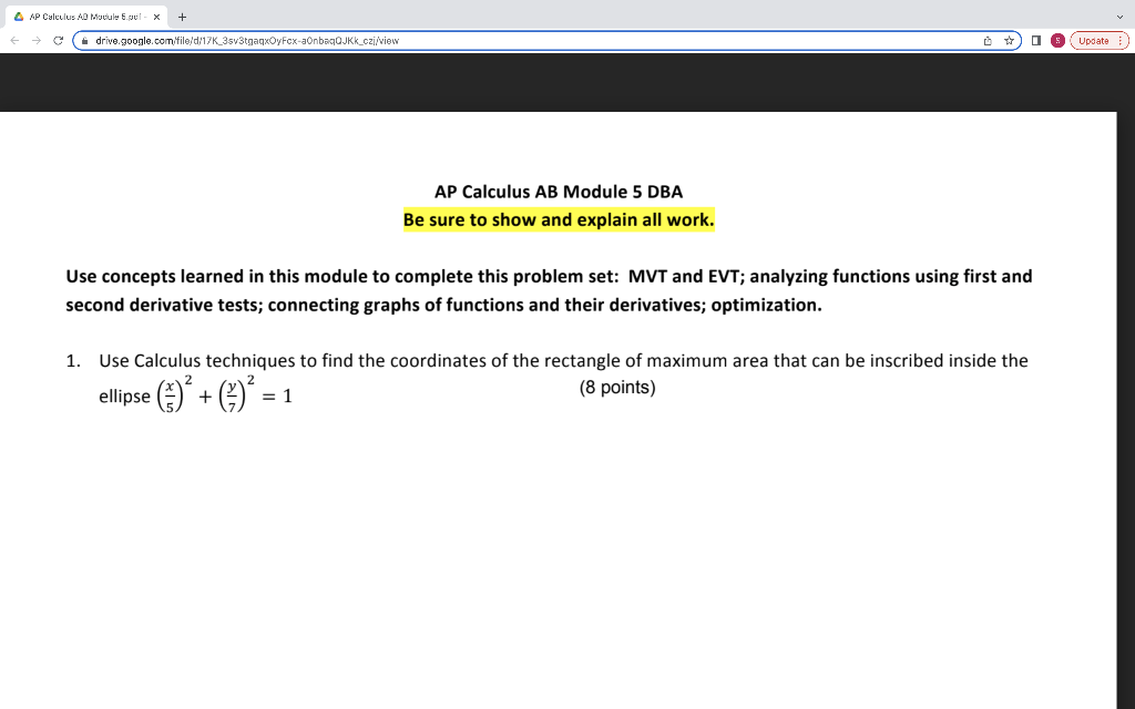 Solved AP Calculus AD Module 5 - X + | Chegg.com