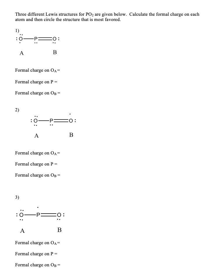 Solved Three different Lewis structures for PO2 are given | Chegg.com