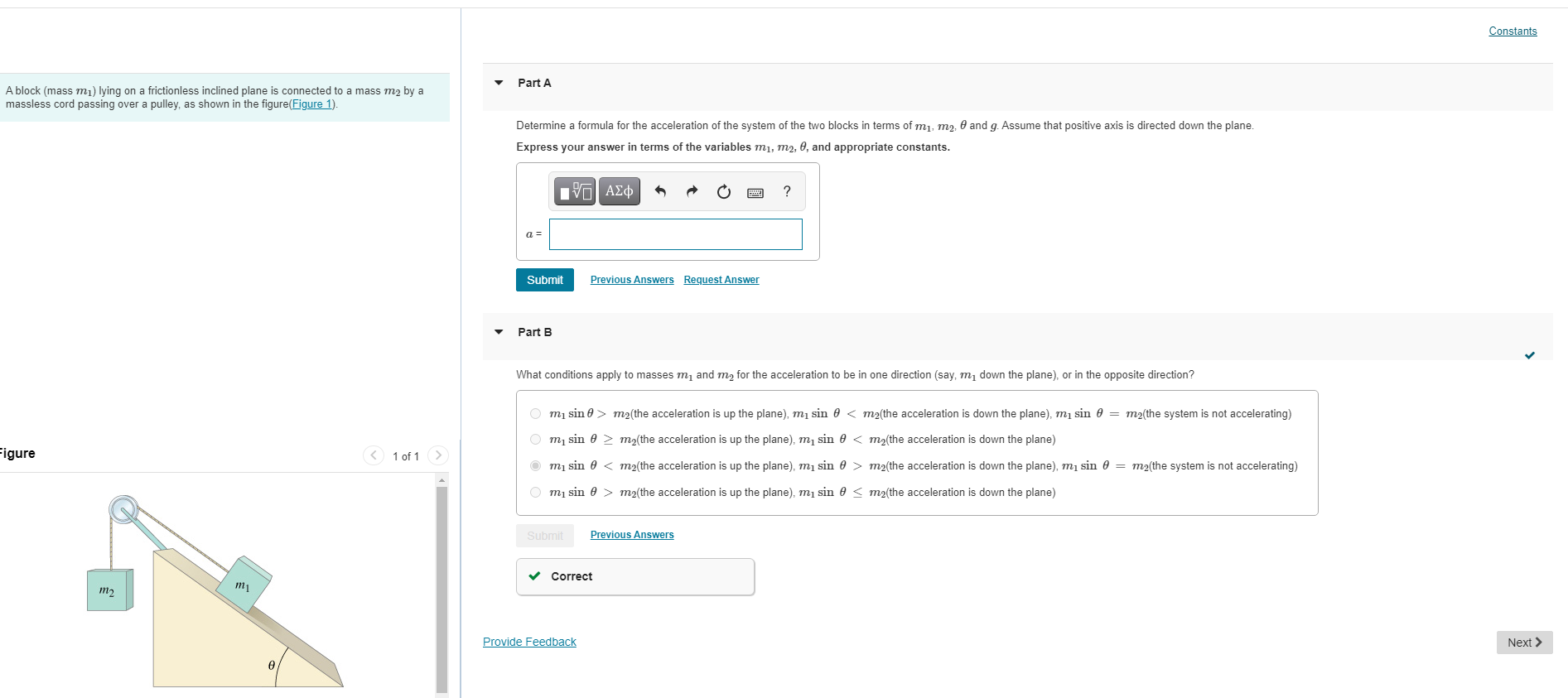 Solved Constants Part A A block (mass mı) lying on a | Chegg.com