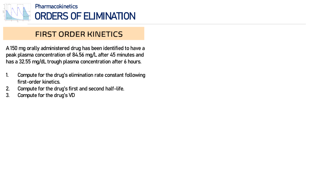 Solved Pharmacokinetics ORDERS OF ELIMINATION FIRST ORDER | Chegg.com