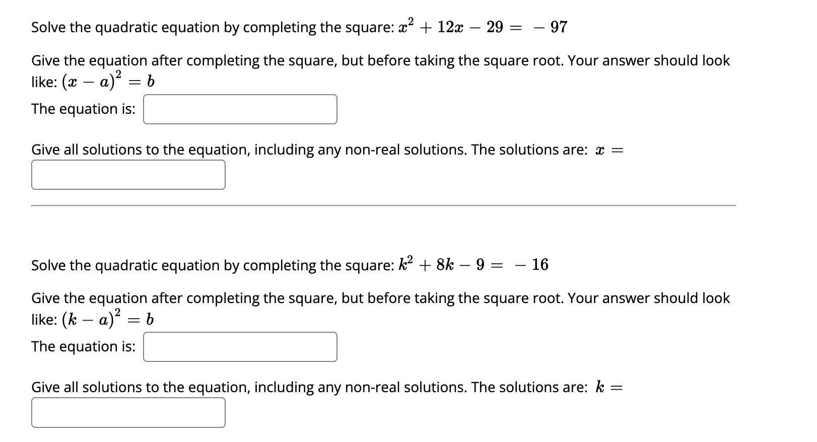 Solved Solve the quadratic equation by completing the | Chegg.com