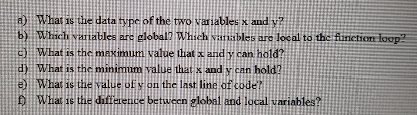 Solved Consider the following Arduino program: int x, y = 0; | Chegg.com
