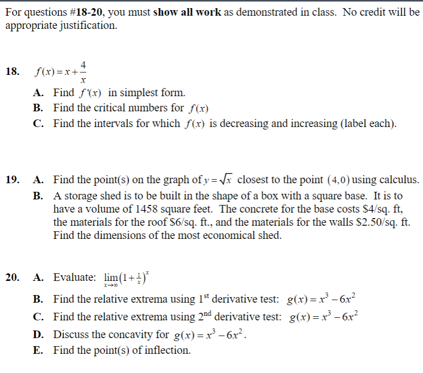Solved For questions \#18-20, you must show all work as | Chegg.com