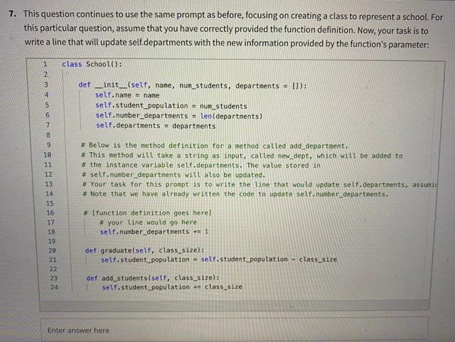 Solved 7. This question continues to use the same prompt as | Chegg.com