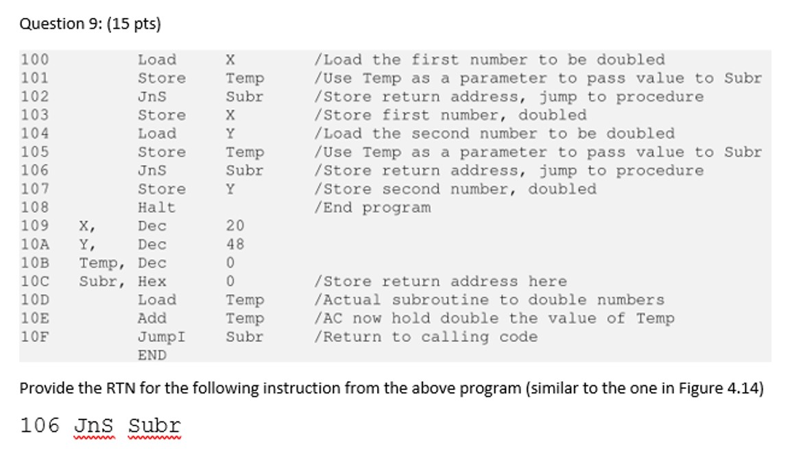 Solved Question 9: (15 pts) Temp Subr Y 100 101 102 103 104 | Chegg.com