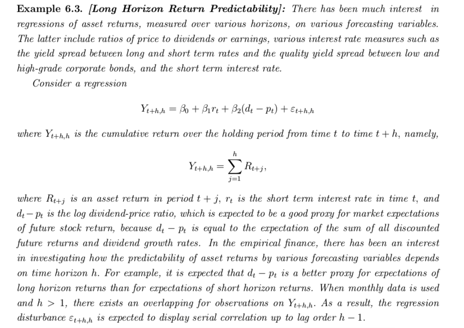 Example 6.3. [Long Horizon Return Predictabilityj: | Chegg.com