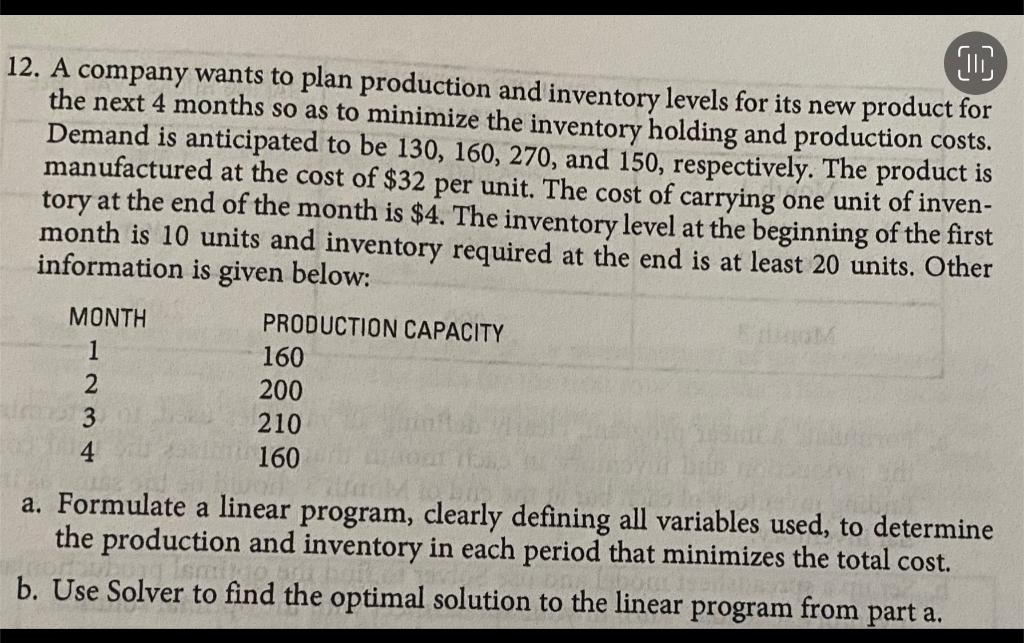 Solved DO 12. A company wants to plan production and | Chegg.com