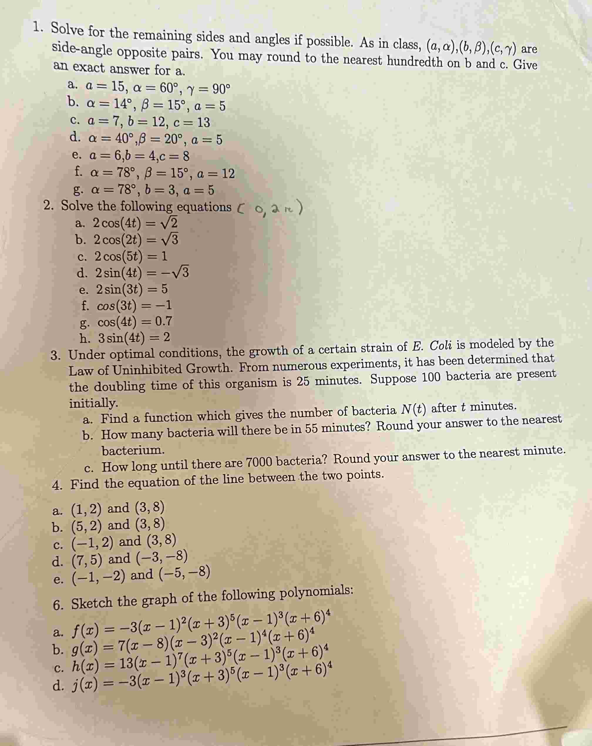 Solved Solve for the remaining sides and angles if | Chegg.com