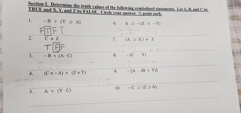 Solved Section Determine The Truth Values Of The Following