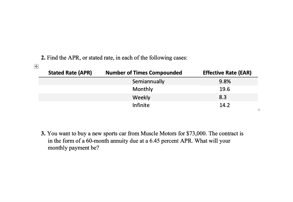Solved 2. Find the APR, or stated rate, in each of the | Chegg.com