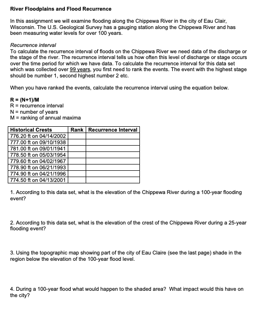 Solved River Floodplains and Flood Recurrence In this | Chegg.com