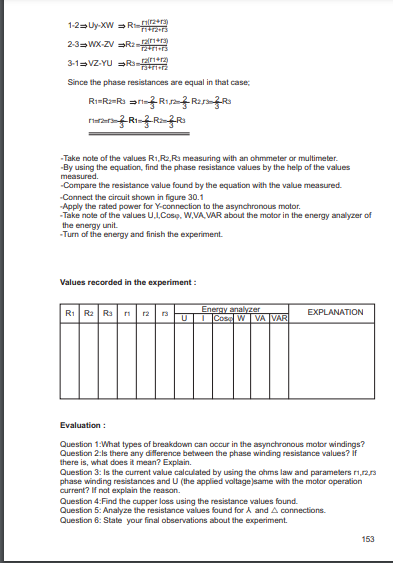 Experiment 30: MEASURING THE PHASE RESISTANCES OF THE | Chegg.com