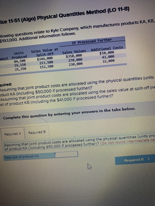 Solved Ise 11-51 (Algo) Physical Quantities Method (LO 11-8) | Chegg.com