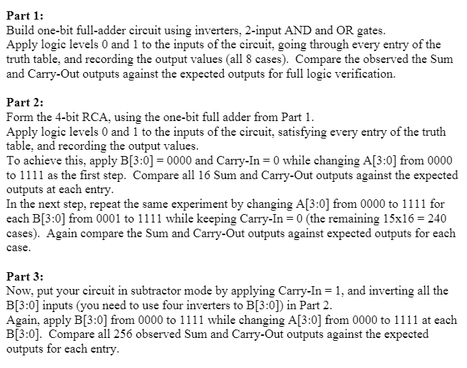 Solved Part 1: Build one-bit full-adder circuit using | Chegg.com