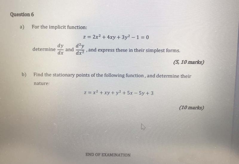 Solved Question 6 a) For the implicit function: z=2x2 + 4xy | Chegg.com