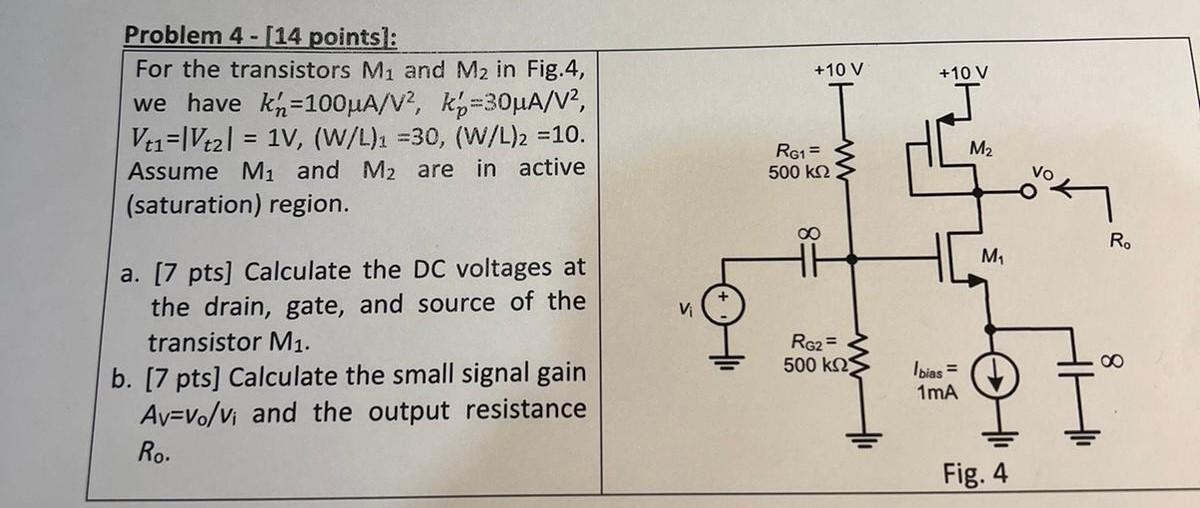 Solved For the transistors M1 and M2 in Fig.4, we have | Chegg.com