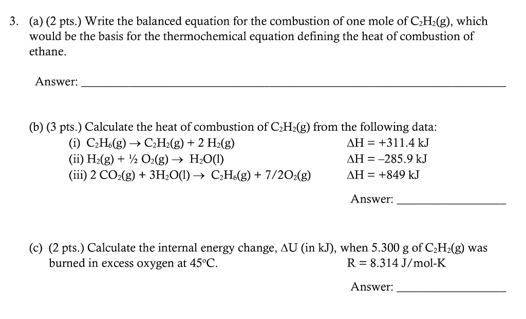 Solved 3. (a) (2 pts.) Write the balanced equation for the | Chegg.com