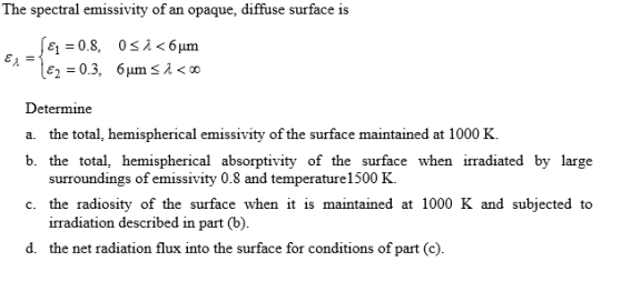 Solved The spectral emissivity of an opaque, diffuse surface | Chegg.com