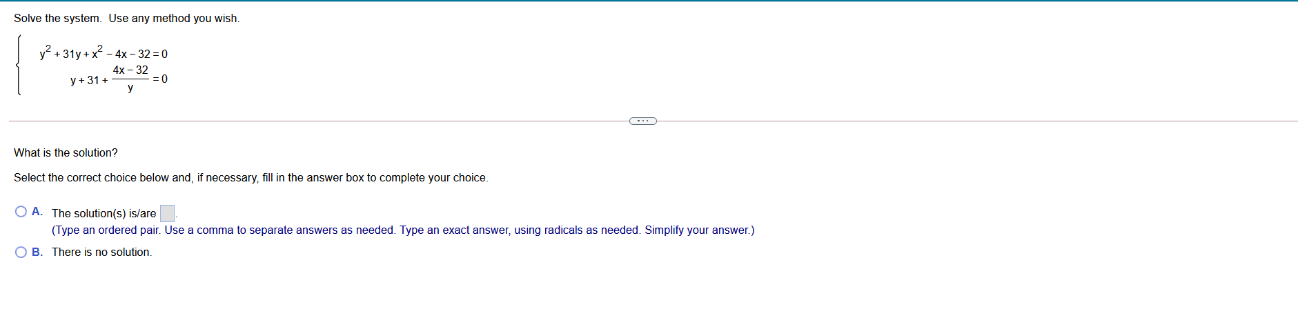 Solved Solve the system. Use any method you wish. 7 3 + 5 = | Chegg.com
