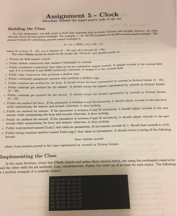 Solved Assignment 5 -Clock Direction: Submit the typed | Chegg.com