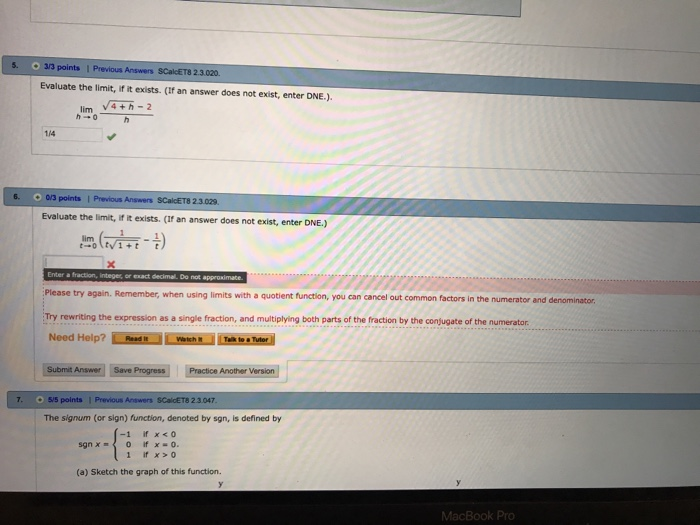Solved 5. 3/3 points 1 Previous Answers SCalcET8 2.3.020. | Chegg.com