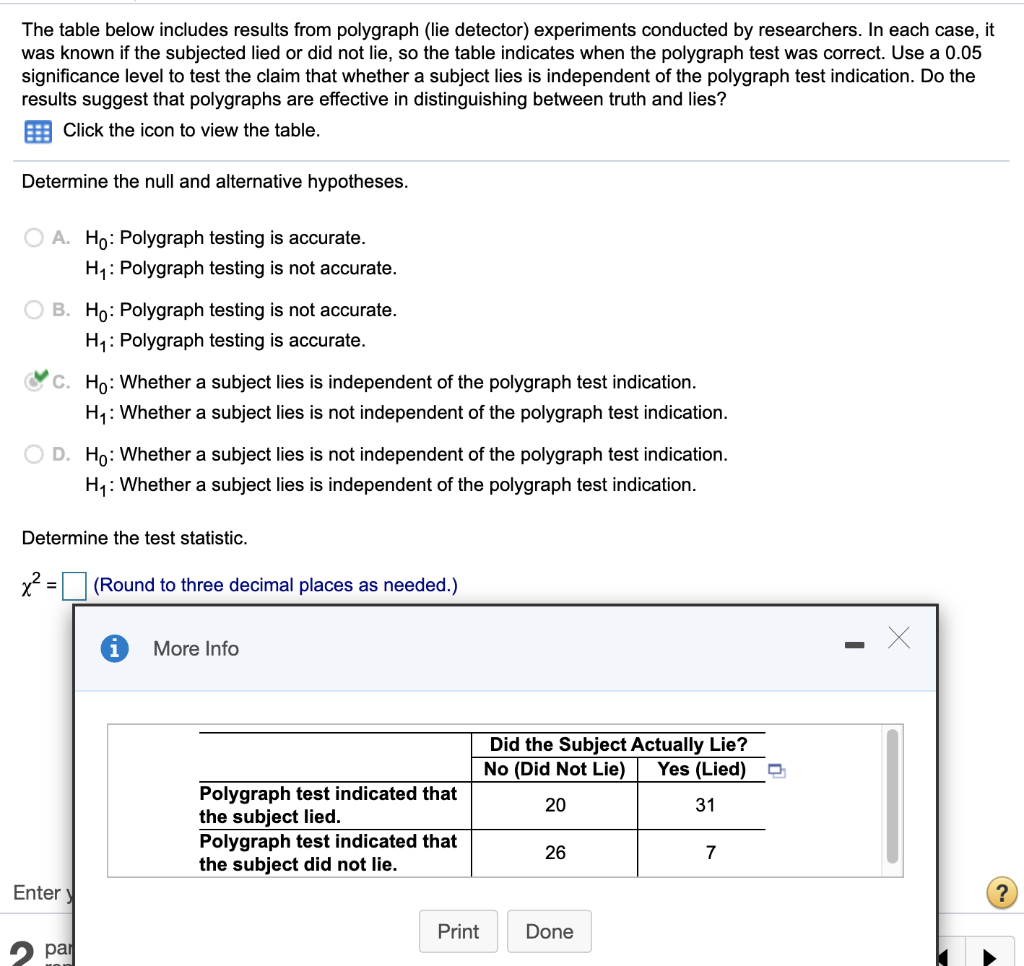 Solved The table below includes results from polygraph (lie | Chegg.com