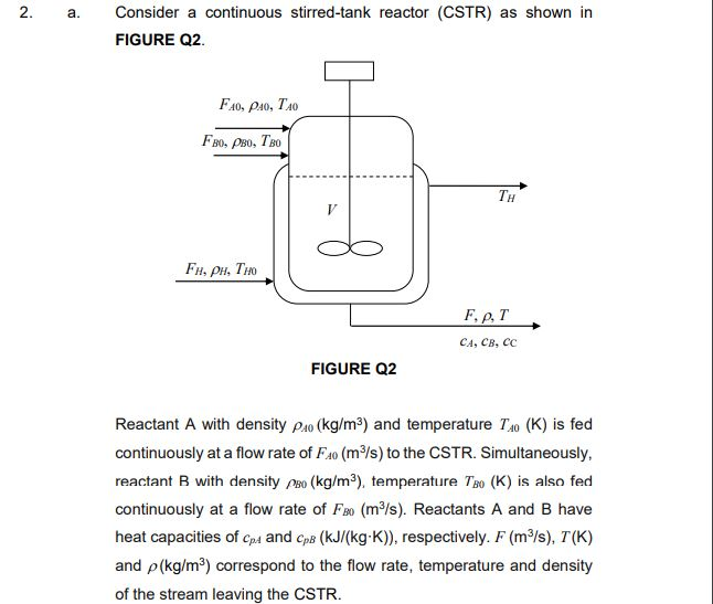 2. a. Consider a continuous stirred-tank reactor | Chegg.com
