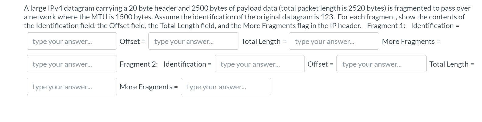 Solved A large IPv4 datagram carrying a 20 byte header and | Chegg.com