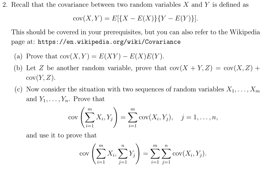 Solved 2. Recall that the covariance between two random | Chegg.com