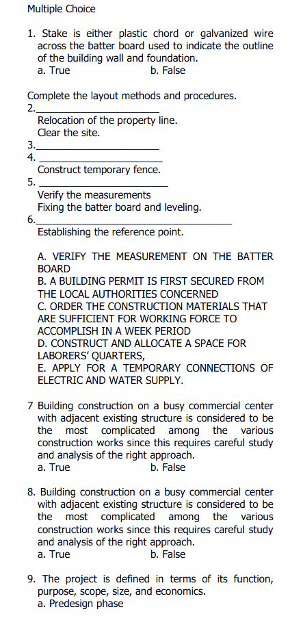 Solved 1. Stake is either plastic chord or galvanized wire | Chegg.com