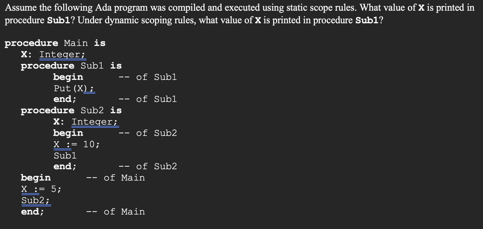 Solved Assume The Following Ada Program Was Compiled And 