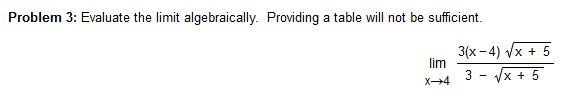 Solved Problem 3: Evaluate the limit algebraically. | Chegg.com