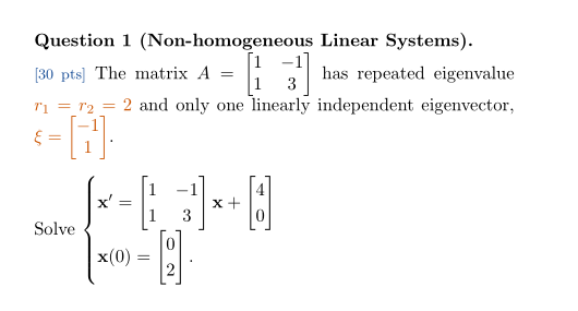 Solved Question 1 (Non-homogeneous Linear Systems). [1 -1] | Chegg.com